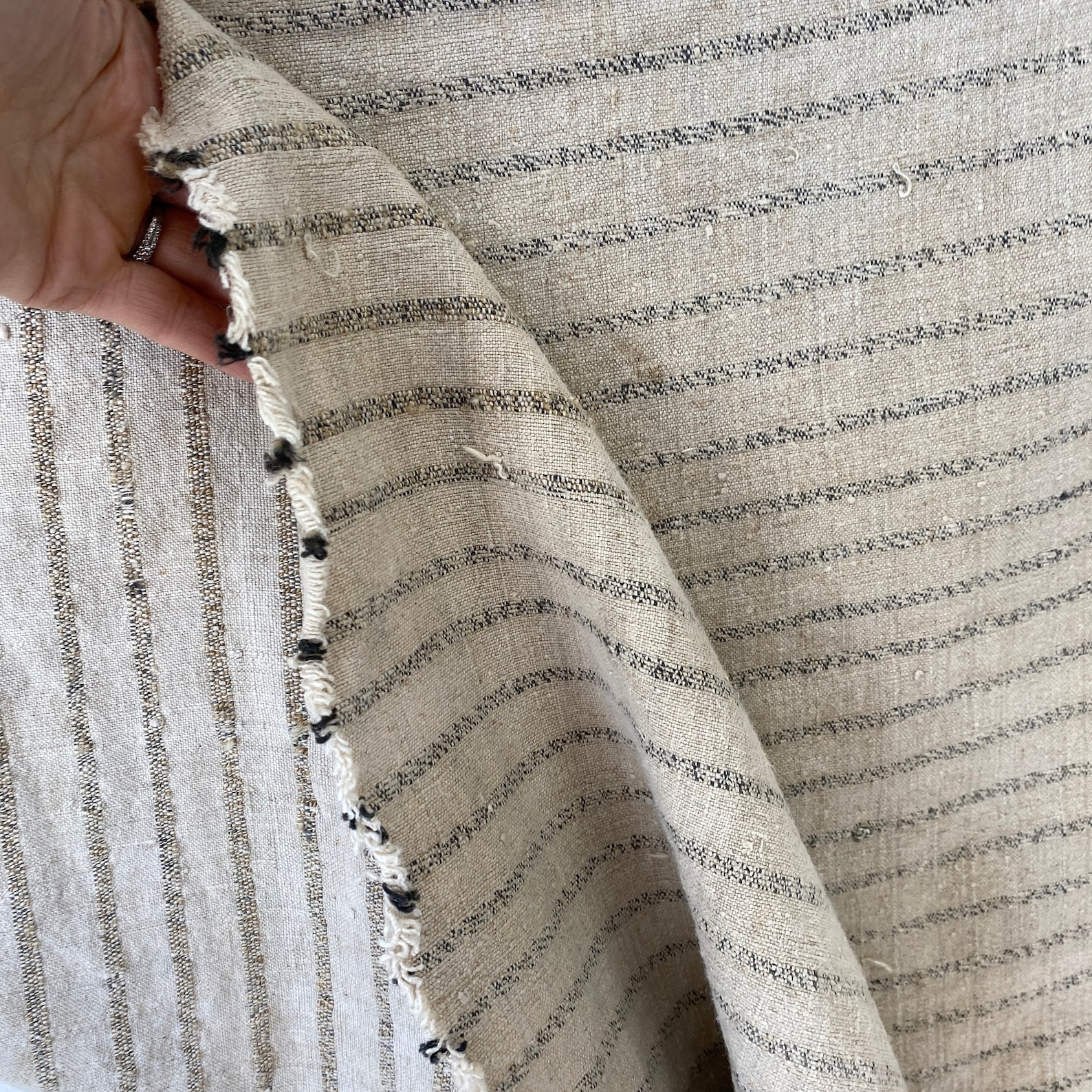 Farmhouse Rustic Textile Antique Hand Woven Linen French Country ...