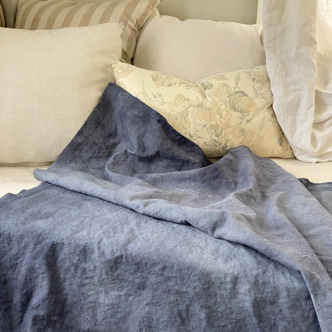 80 X 86 Blue Dyed Antique French Sheet Tablecloth Linen Cotton Blend ...