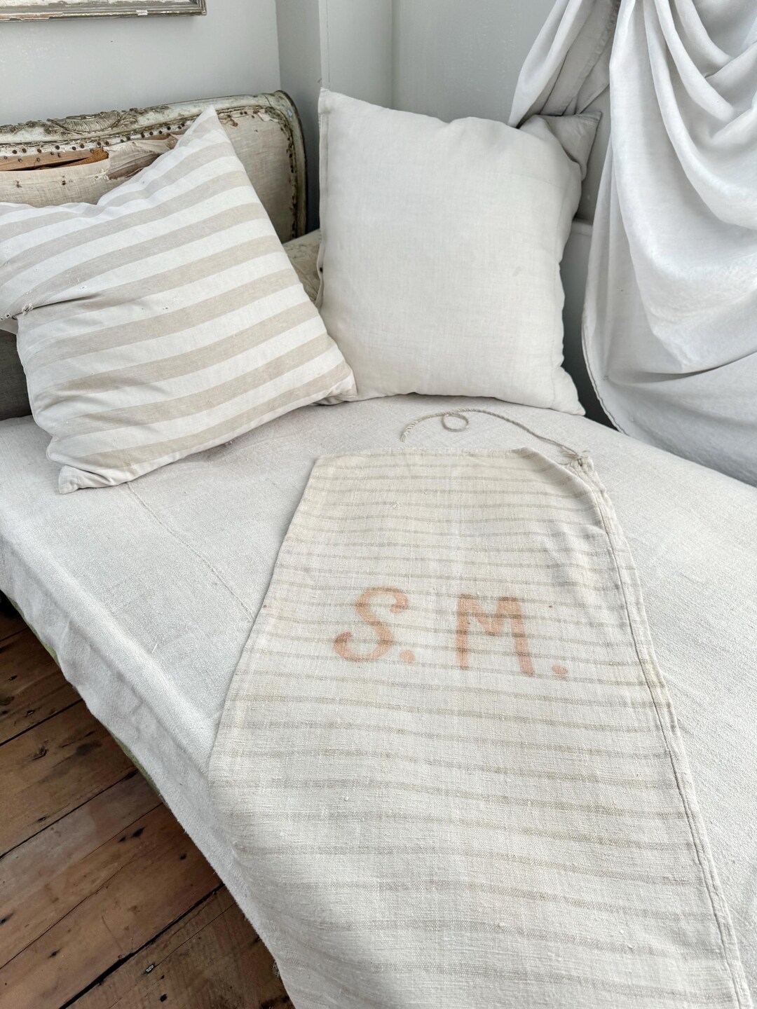SM Mono Farmhouse Rustic Textile Antique Handmade Linen French Country ...