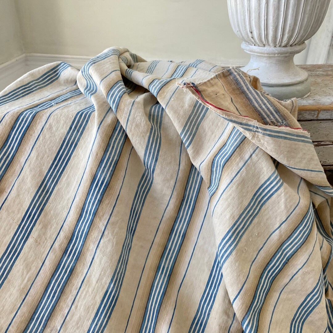 55 Inches by 78 Inches Timeworn Ticking Fabric Stripes Faded Fabulously ...