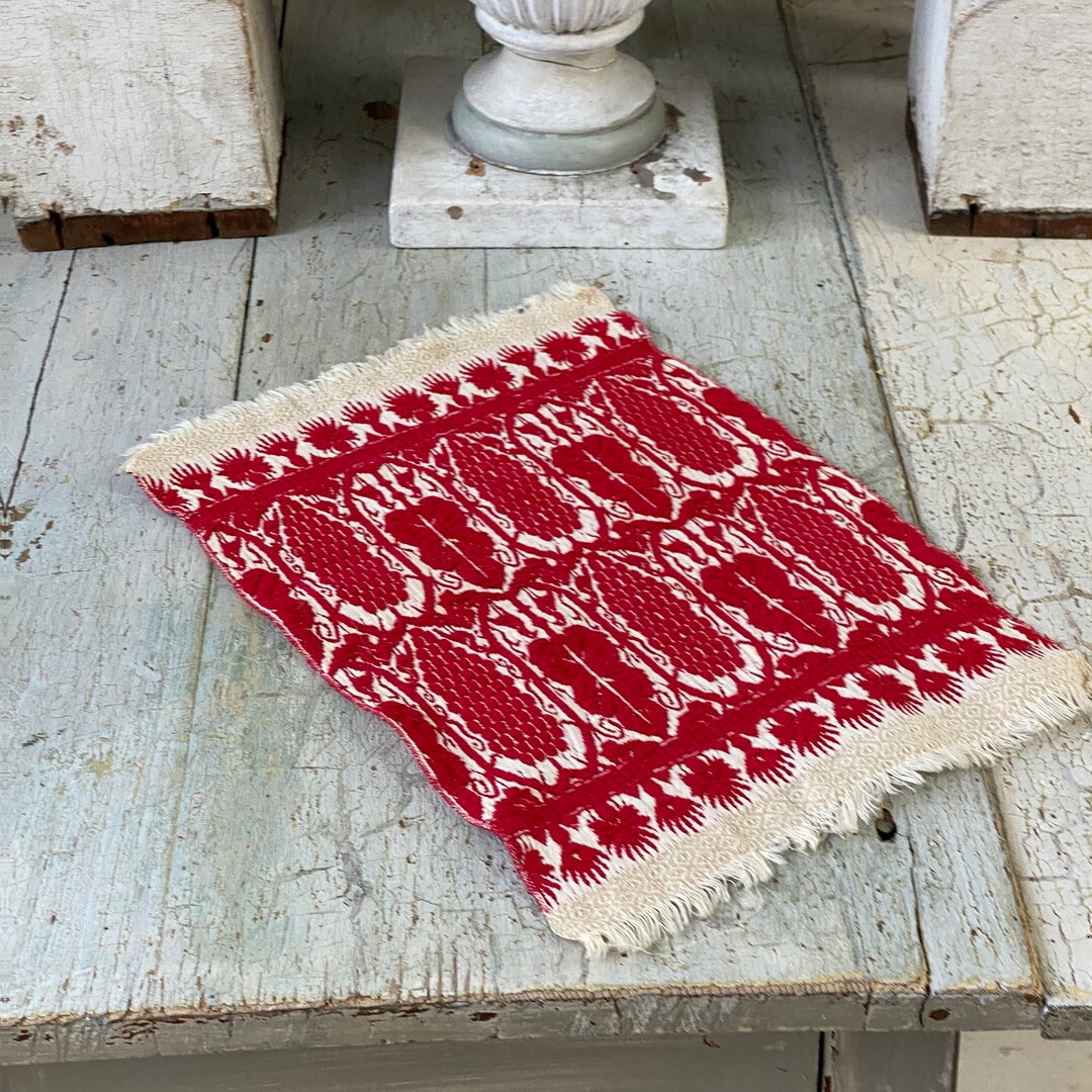 RARE Antique Overshot Linsey Woolsey SAMPLE European Hand Woven ...