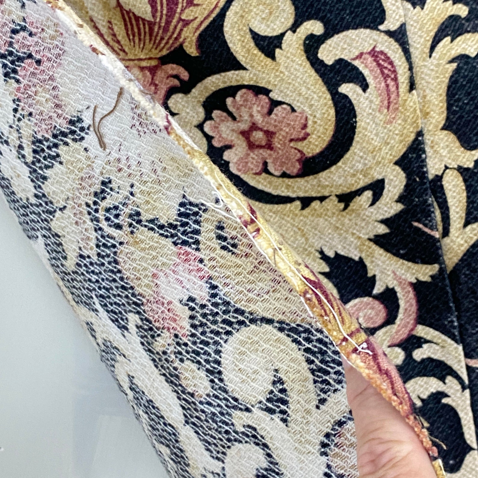 French Antique Fabric 1880 Heavyweight Twill Weave 1880 Black Pink ...