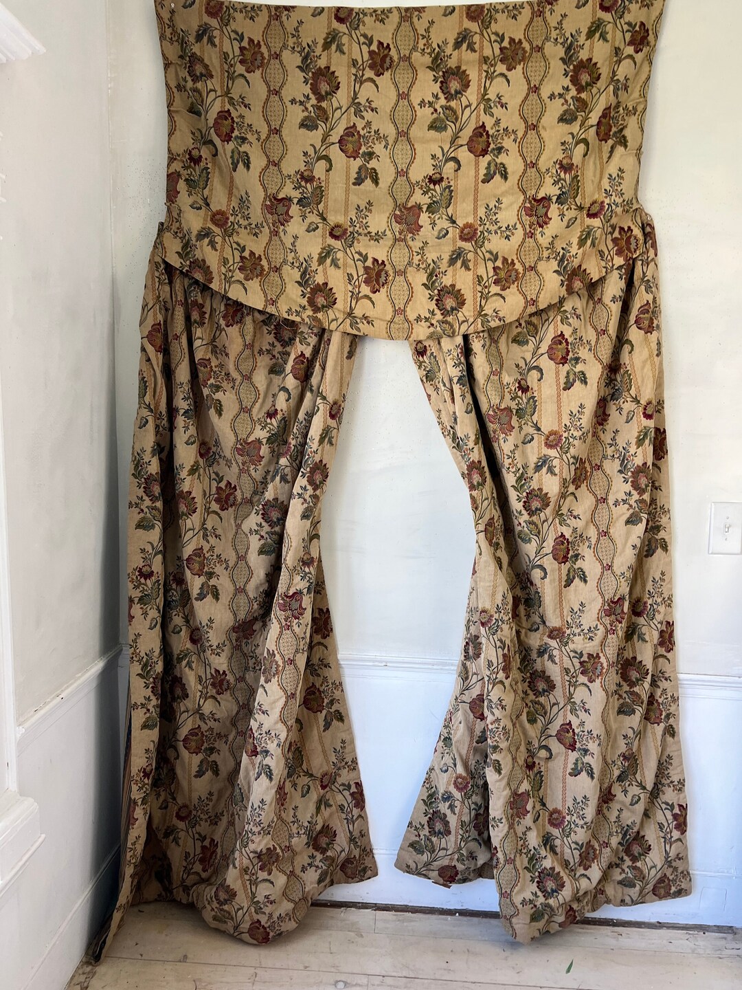 Vintage French Parisian Curtain Heavy Weight Interlined Brown Floral ...