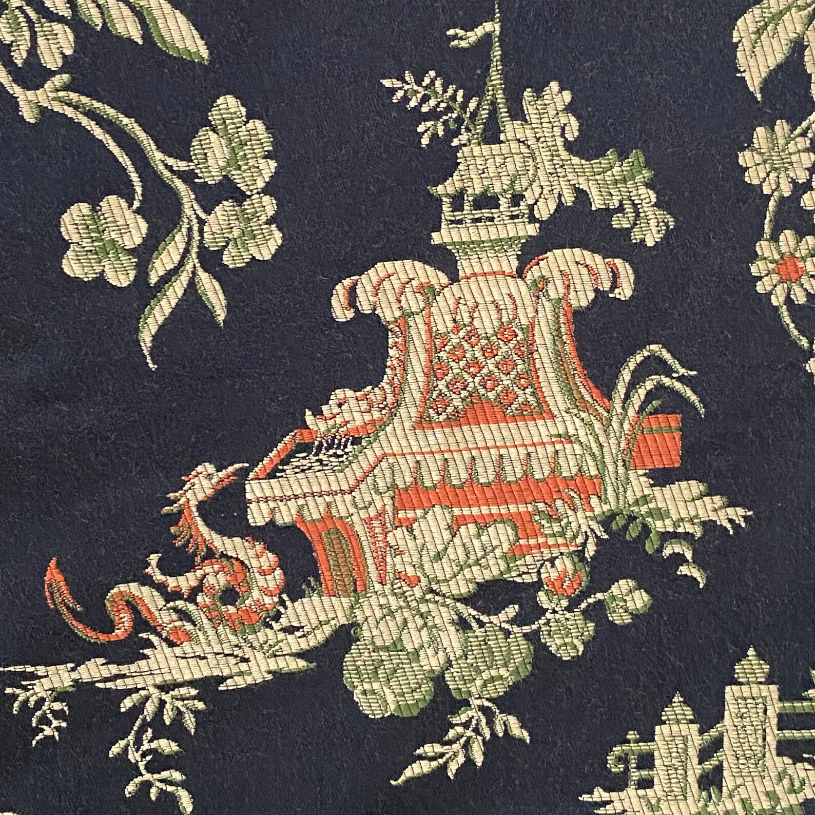 23x25 20th BLACK Century Silk Lampas De Lyon Sample Fabric Material ...