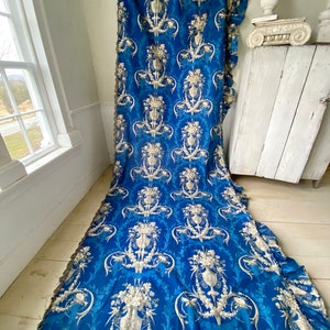 128X56 LARGE 1860 Curtain Prussian Blue French Rococo Floral ...
