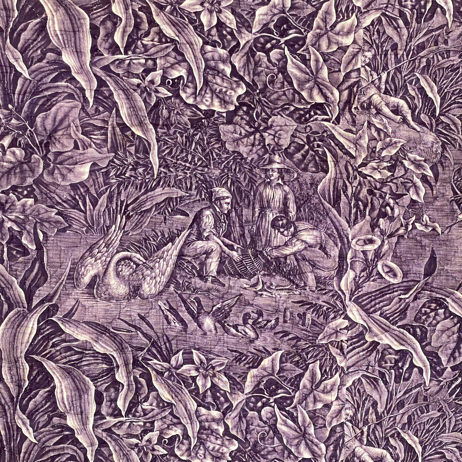 Fishing Toile De Alsace 1815 Antique French Quilted Textile | Etsy