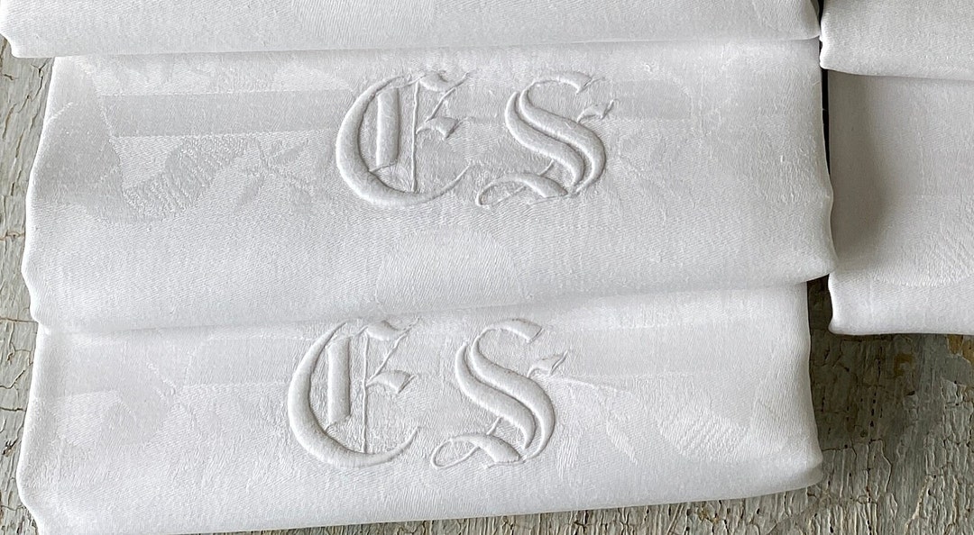 PER 1 ES Monogram White Linen Antique French Napkin Damask Table ...