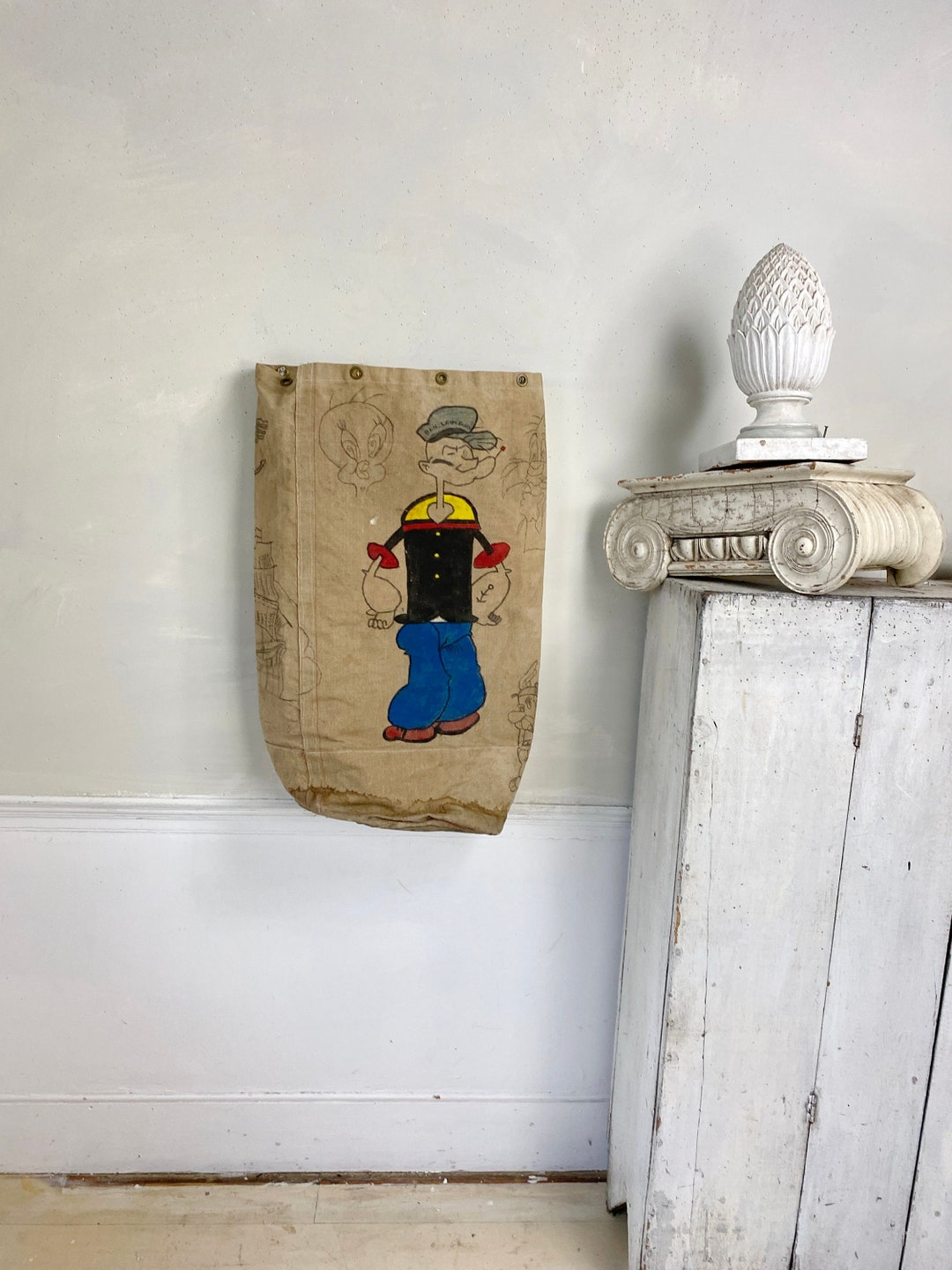 Vintage French Duffle Bag Hand Painted Textile From France " La Quille ...