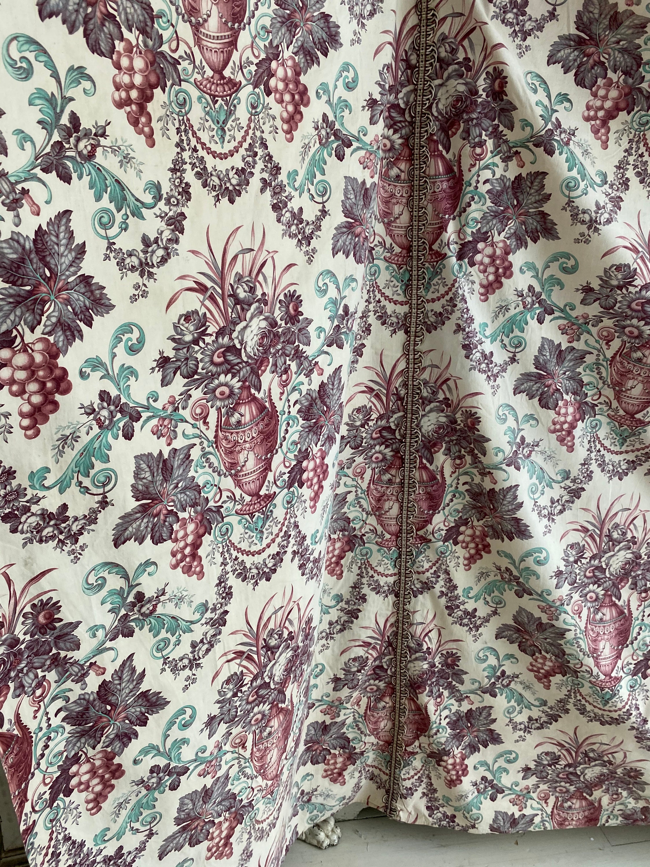 Antique Drape Curtain French Grape Urn Pattern Curtain Purple Teal ...