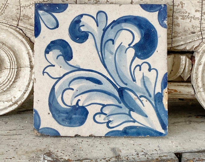 17th Century 1600's Antique Blue Portuguese Tile Handmade Hand Painted ...