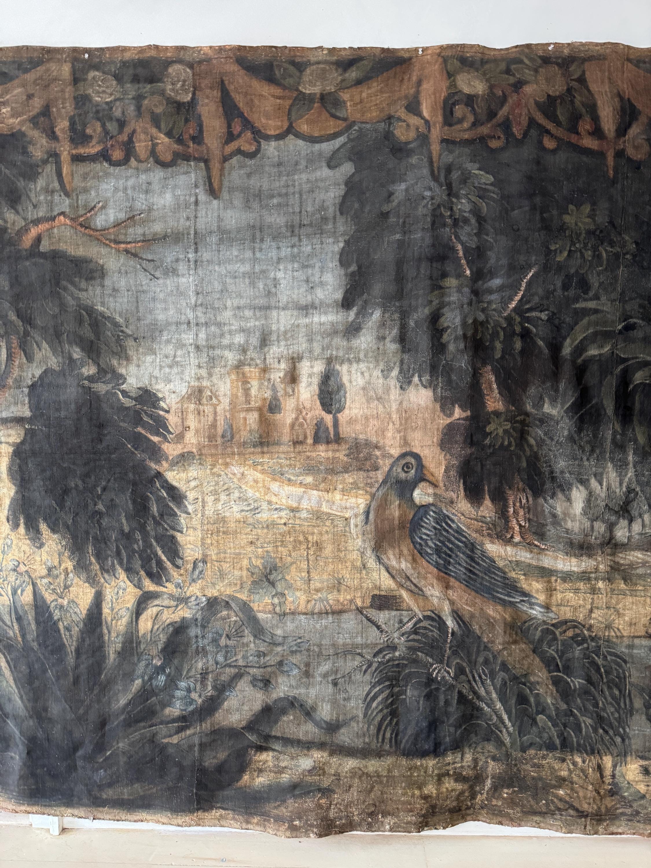 136 X86 18th Century Painted Tapestry French Chateau Coutrolles Antique ...