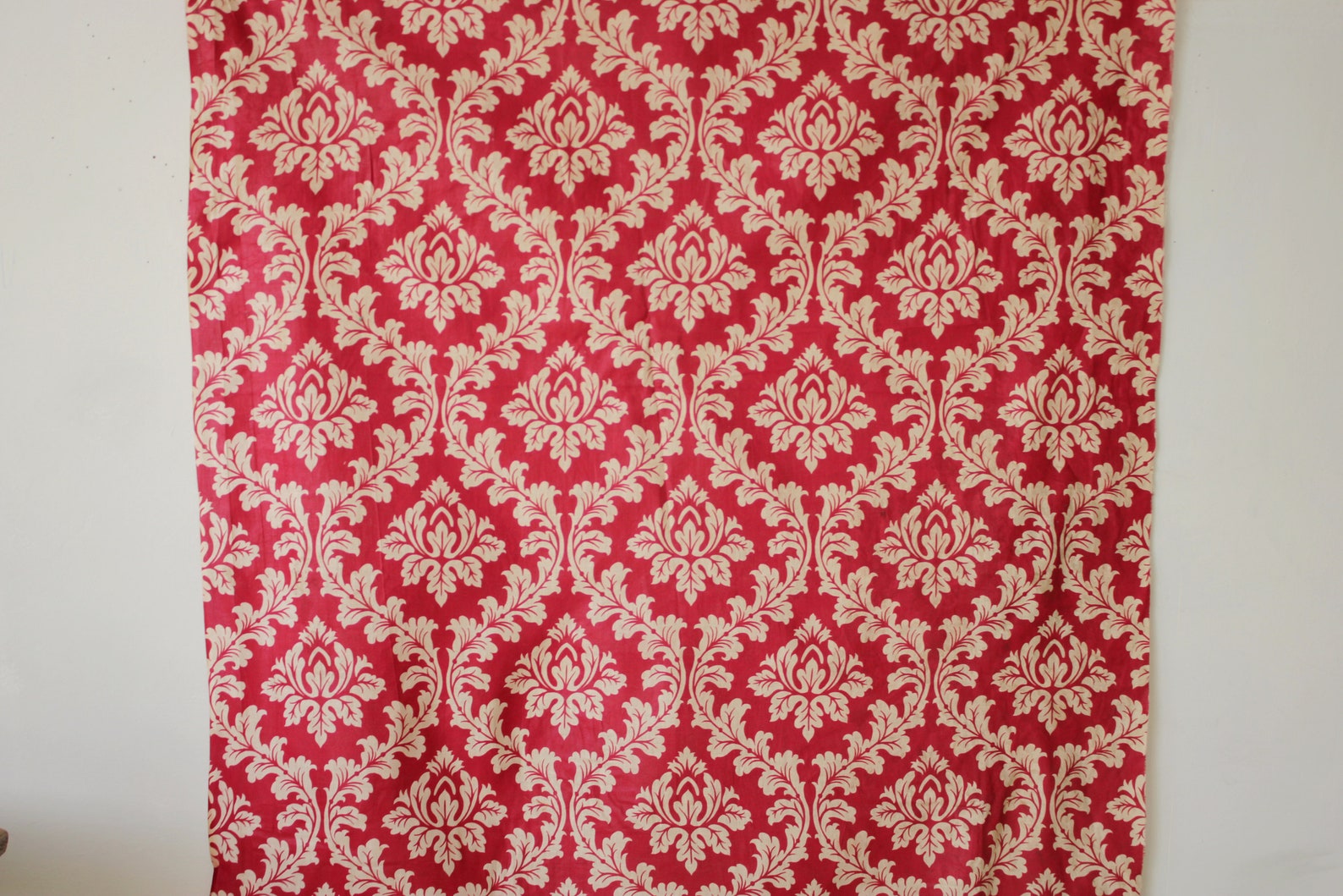 French Fabric Vintage Red Floral Glazed Cotton C1890 Crisp | Etsy