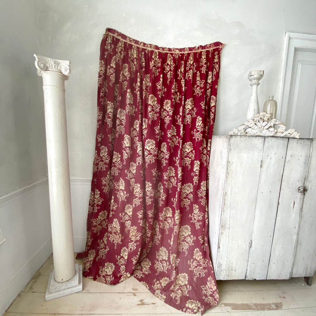 Art Nouveau Antique Red Curtain Drape French C 1890-1900 Sheer Light ...