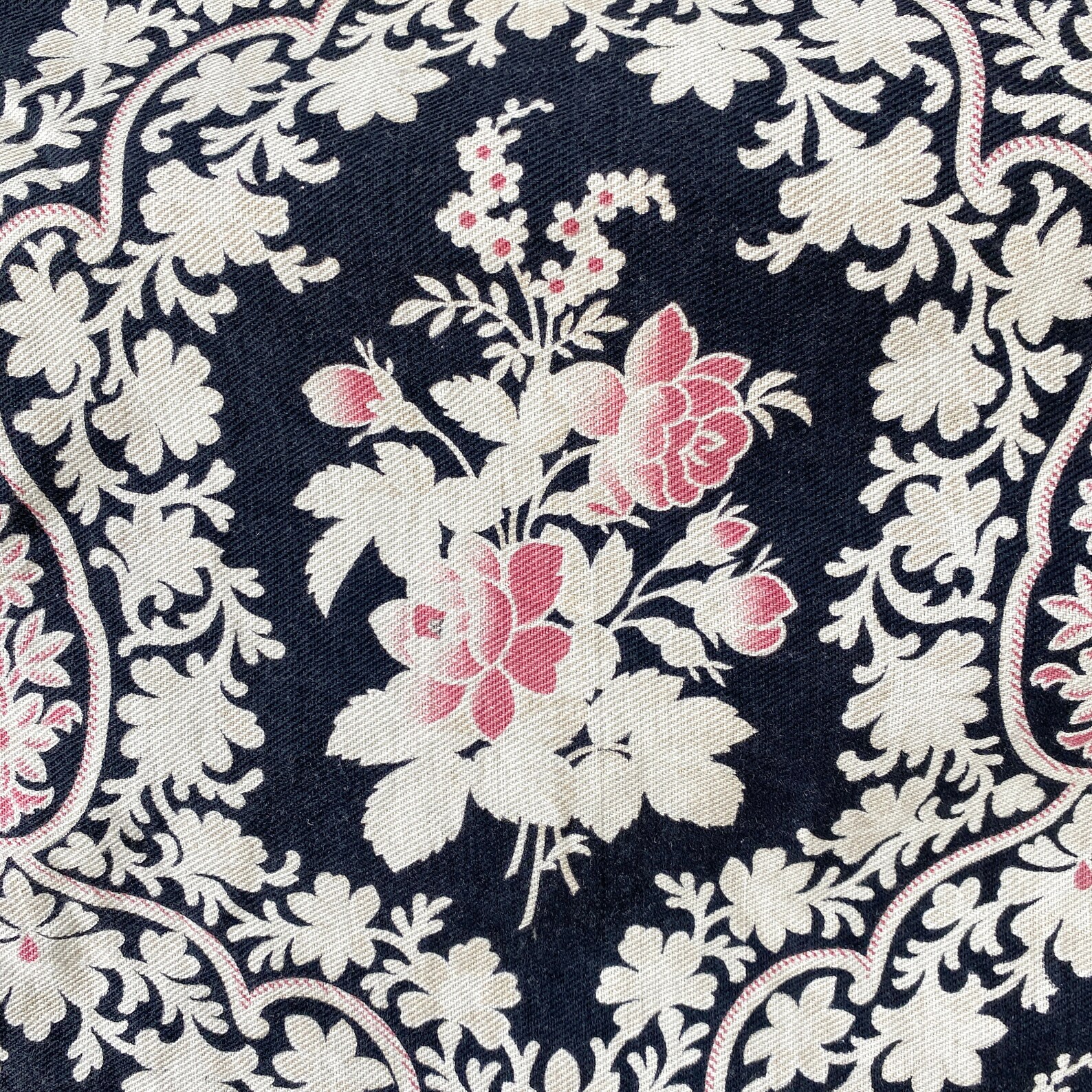 Bed Cover Bedspread 1890 Antique French Cretonne Panel Black Pink ...