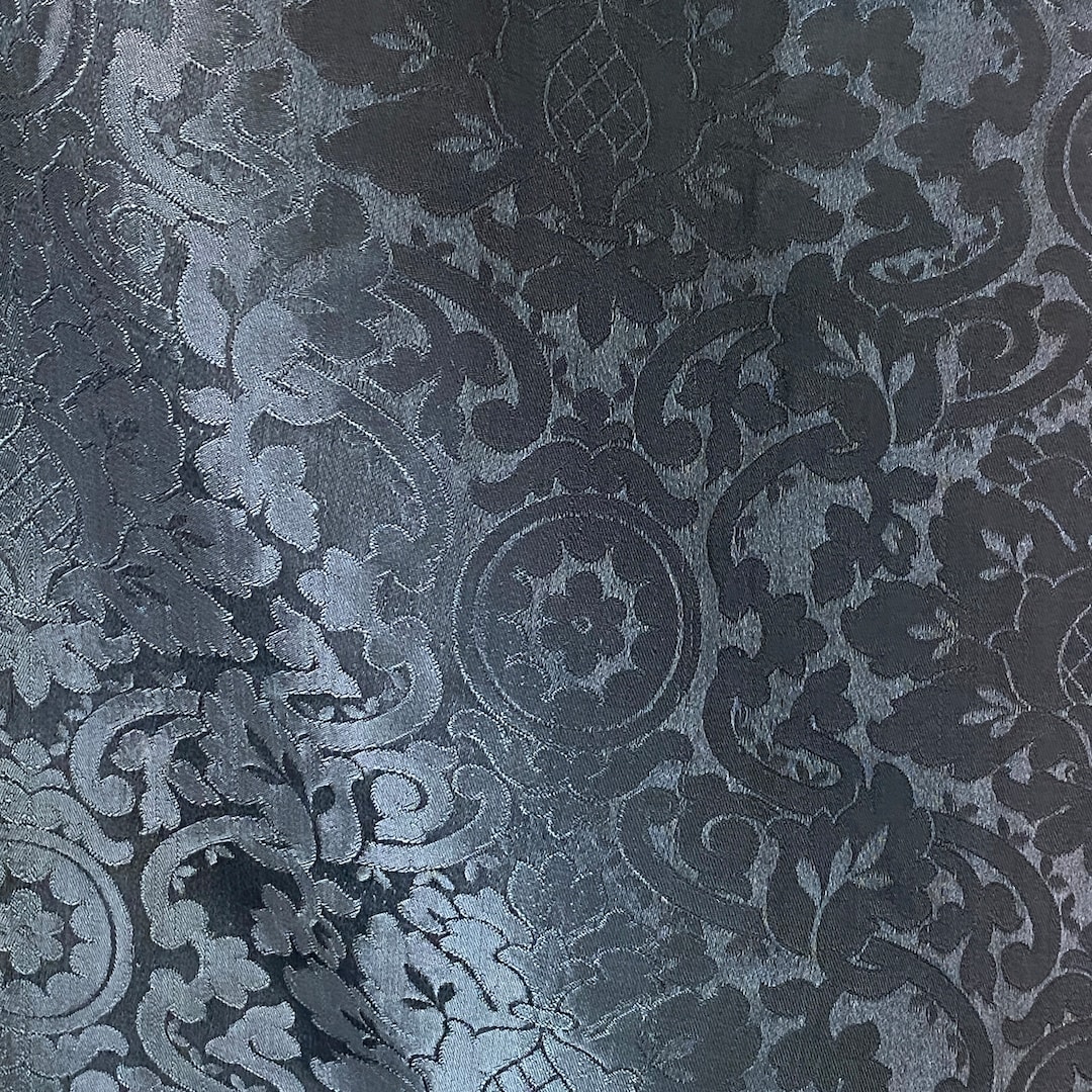 112X50 Curtain Drape Midnight Beauty Silk Blue Damask With Trim ...