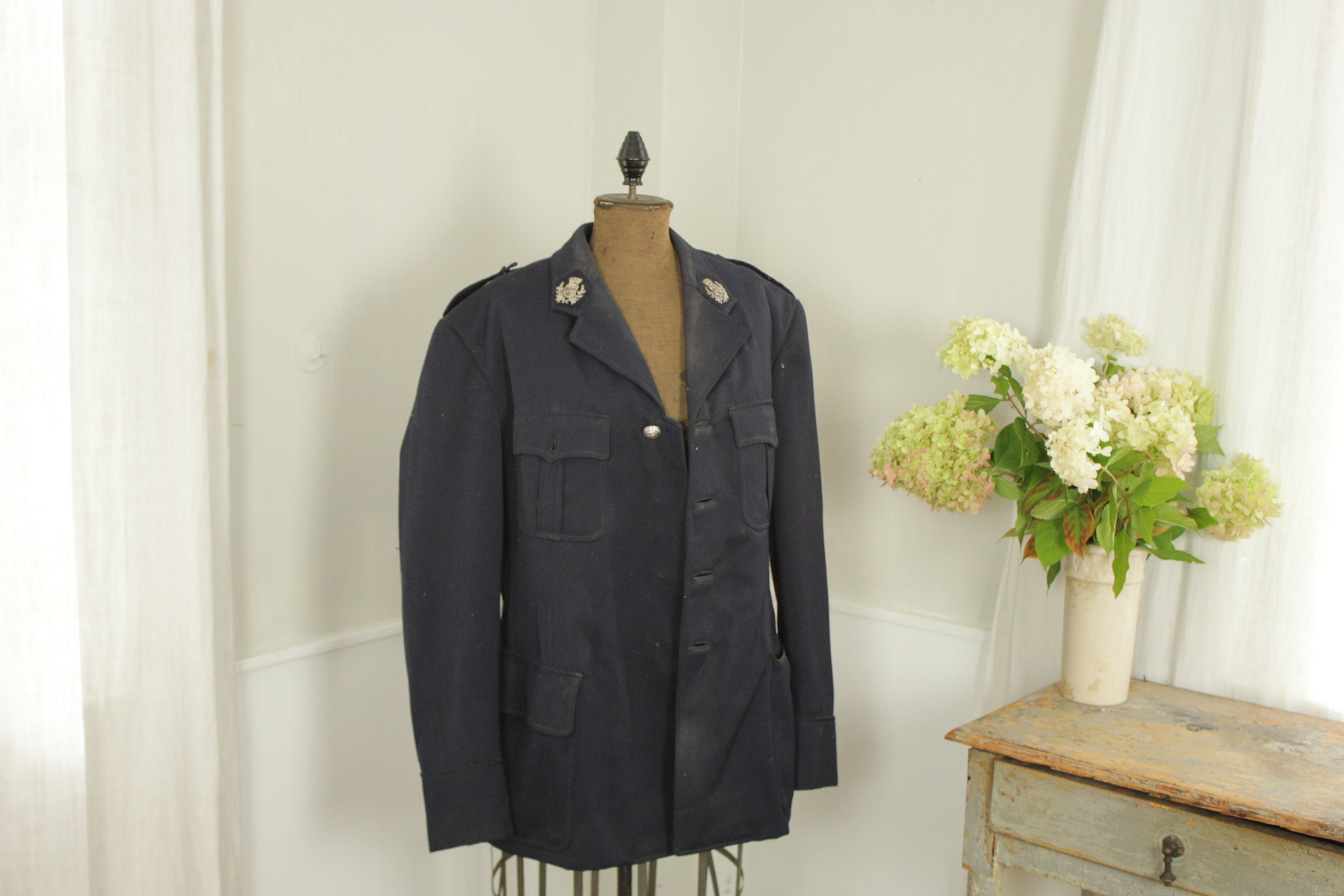 Police Coat Vintage French Wool work wear double breasted | Etsy