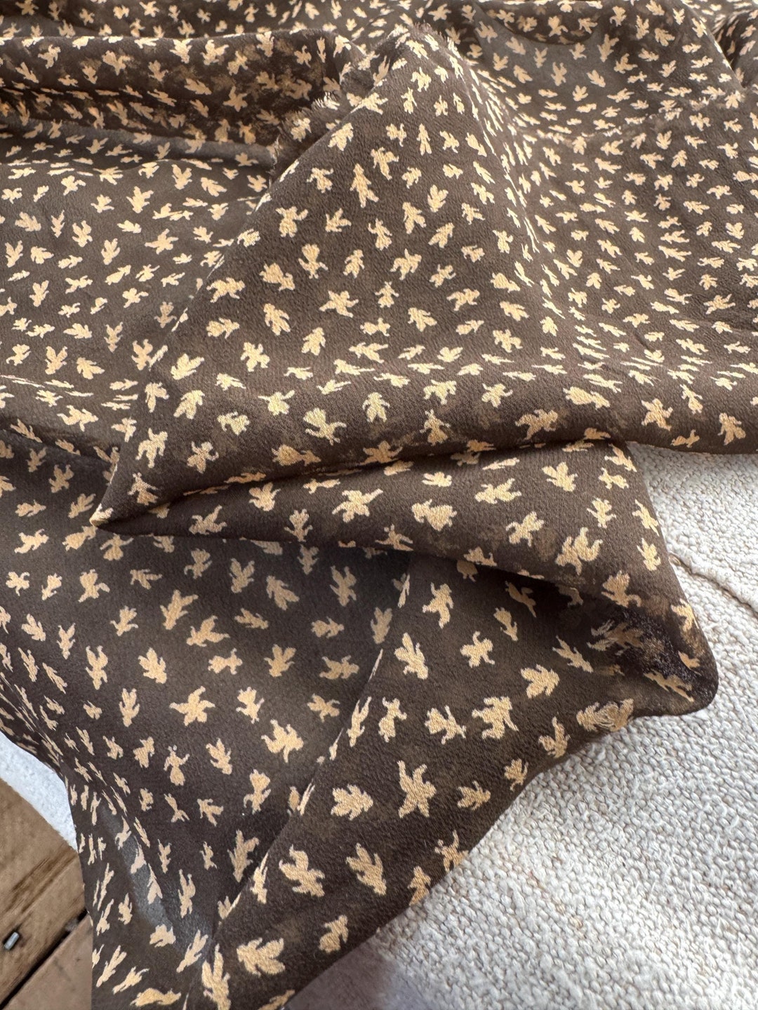 3.74 Yrds Small Scale 1940's Sheer Antique French Rayon Brown People ...