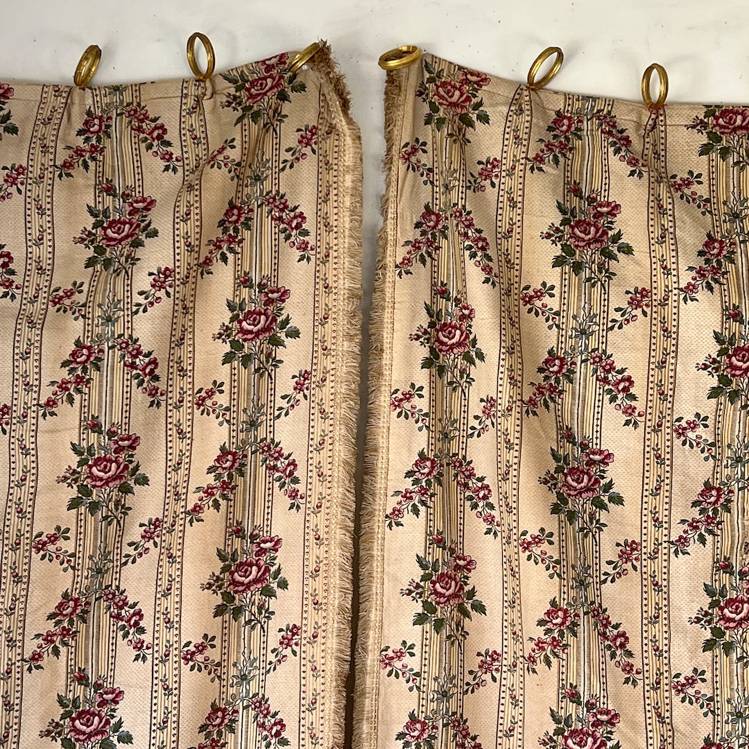 STUNNING 1930's 1930 French Chateau Curtains Printed Linen Floral ...