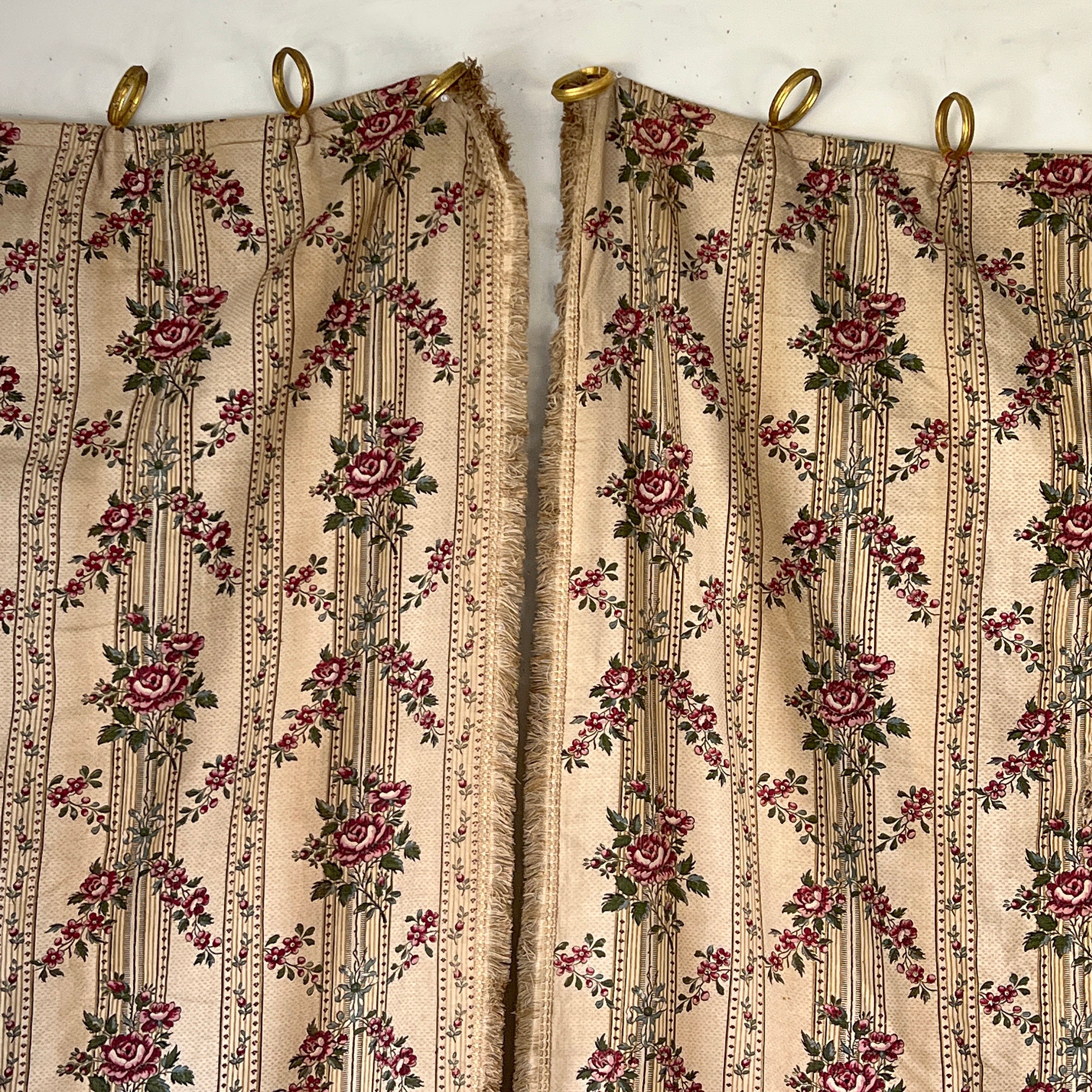 STUNNING 1930's 1930 French Chateau Curtains Printed Linen Floral ...
