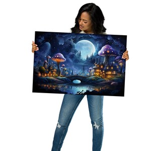 Toadstool Village Nighttime Poster, Fairytale Village Physical Print - Etsy