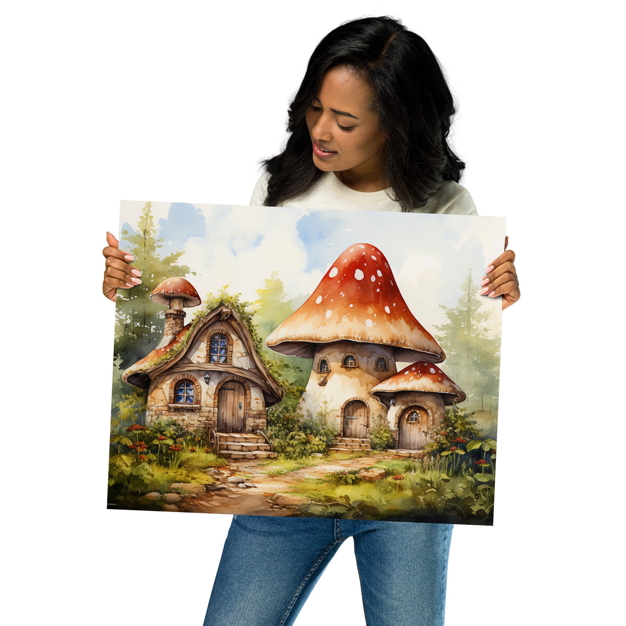 Toadstool House Poster, Storybook Watercolor Art, Physical Print of a Gnome or Fairy Cottage ...