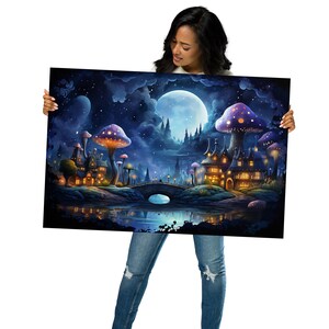 Toadstool Village Nighttime Poster, Fairytale Village Physical Print - Etsy