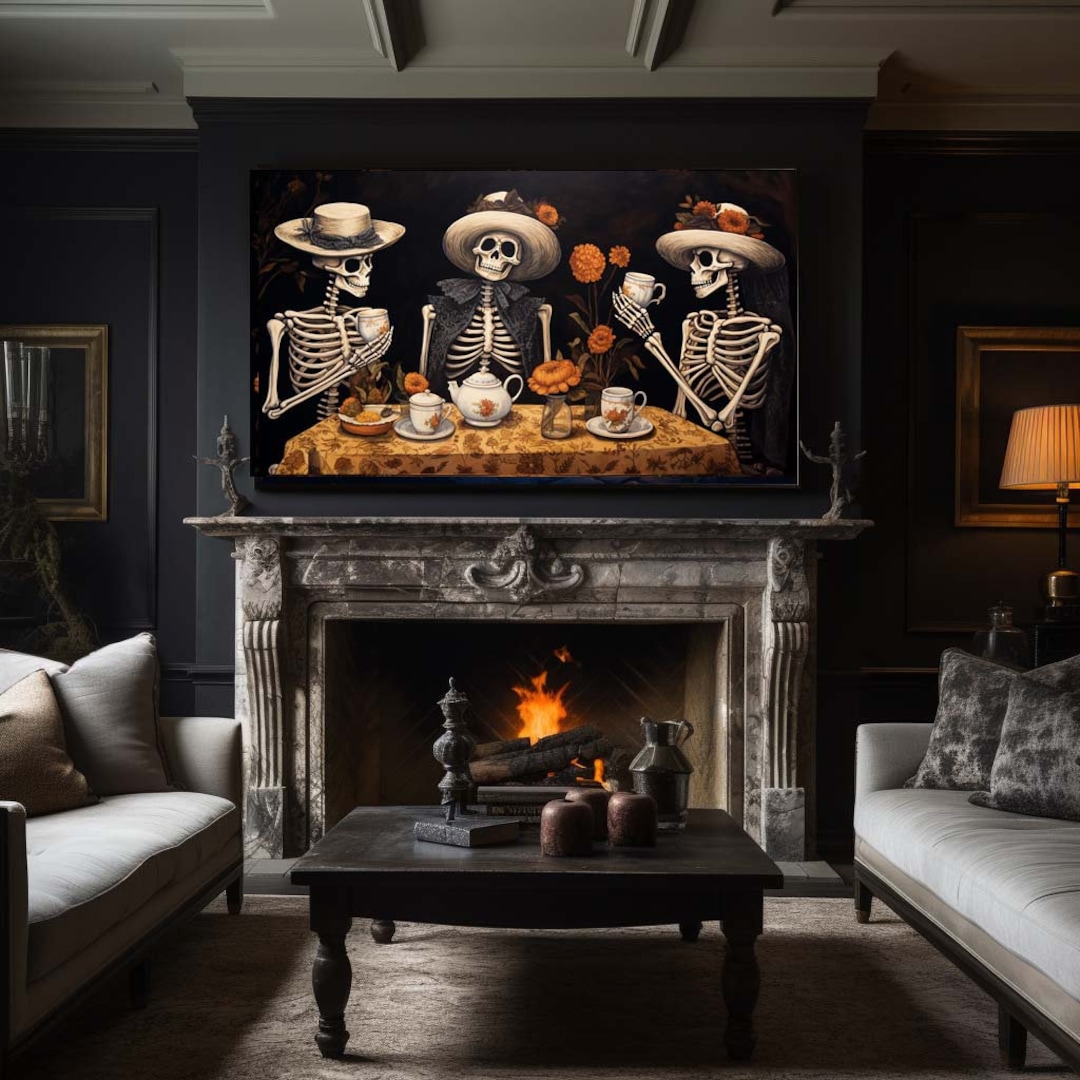 Halloween Skeleton Tea Party Samsung Frame TV Art (digital Download) - Etsy
