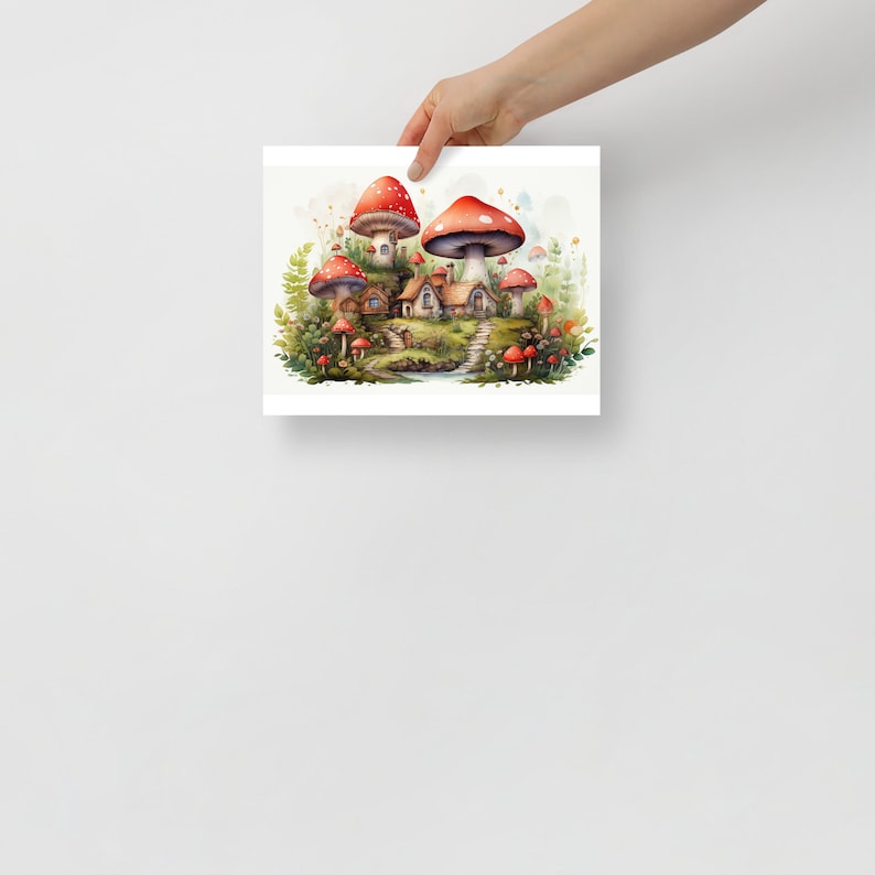 Toadstool Village Poster, Physical Print, Storybook Watercolor Print ...