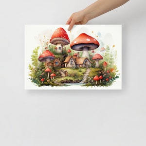 Toadstool Village Poster, Physical Print, Storybook Watercolor Print ...