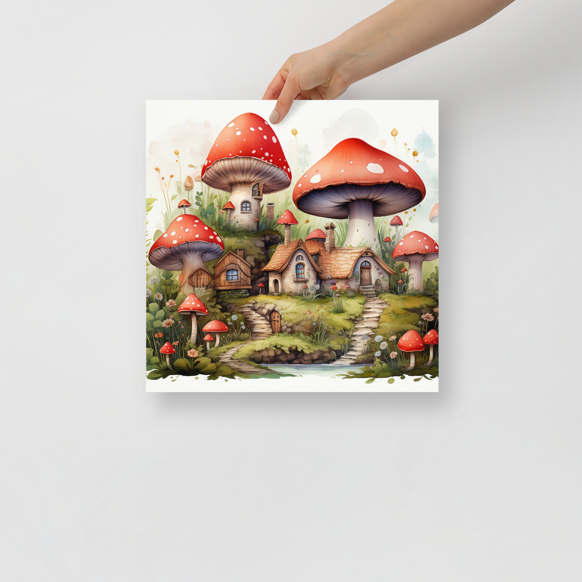 Toadstool Village Poster, Physical Print, Storybook Watercolor Print ...