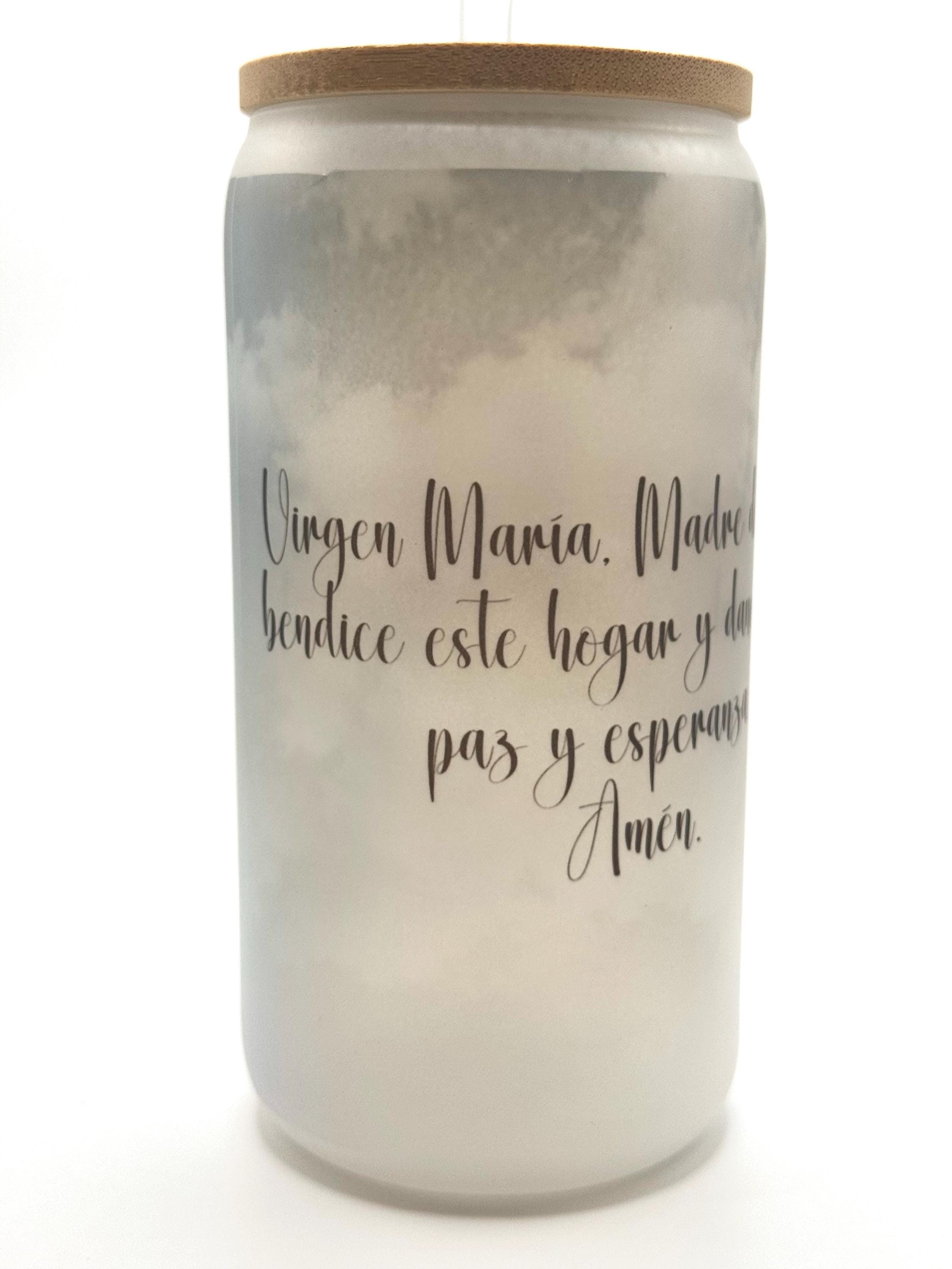 Vaso De Vidrio Escarchado Con Imagen De La Virgen Maria Diseño Católico ...