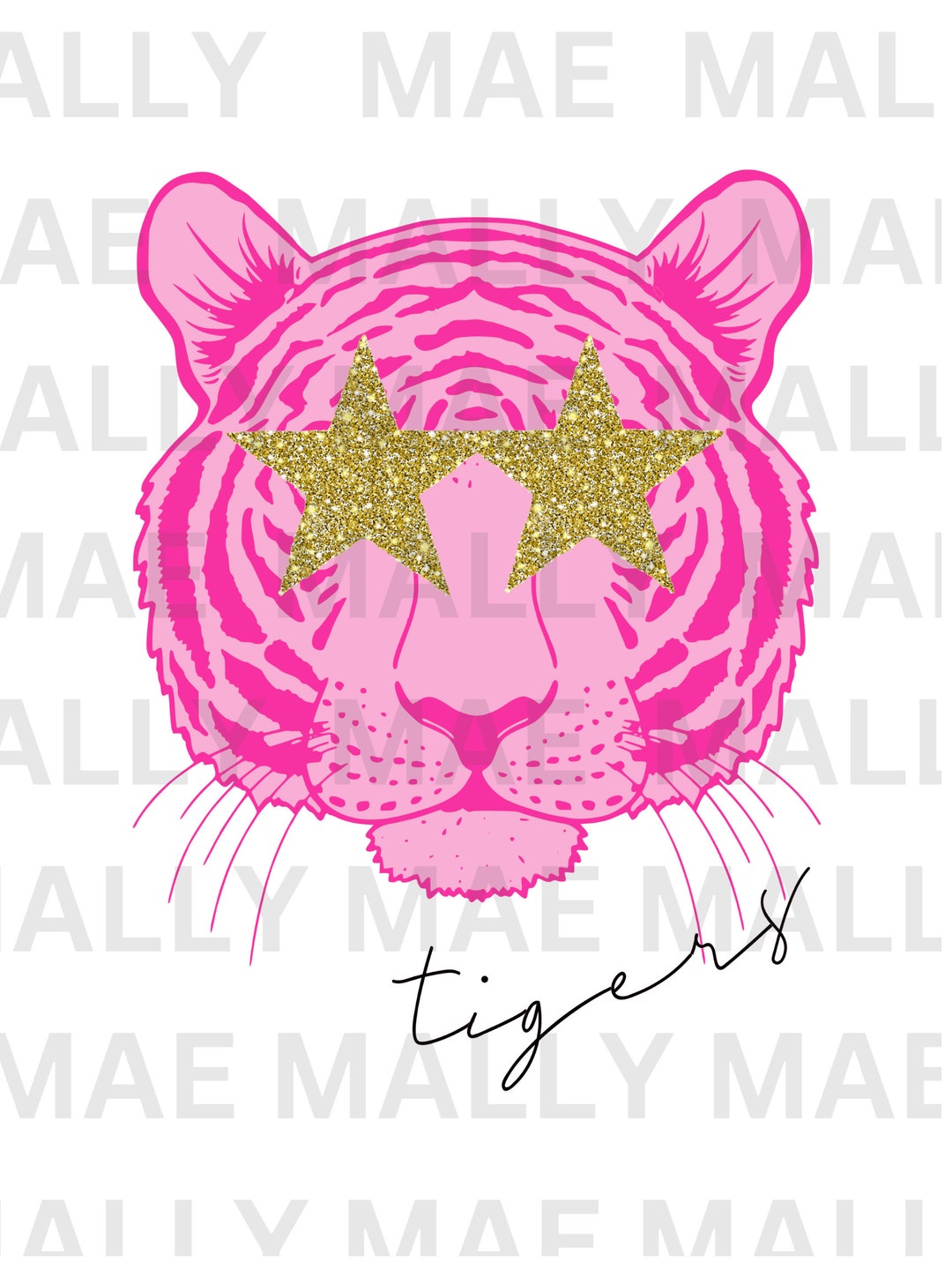 Preppy TIGER MASCOT Png, Pdf, & Svg PINK Bougie Gold Glitter Star Eyes ...