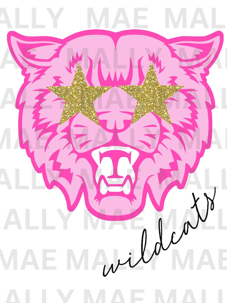 Preppy WILDCAT MASCOT Png, Pdf, & Svg PINK Bougie Gold Glitter Star ...