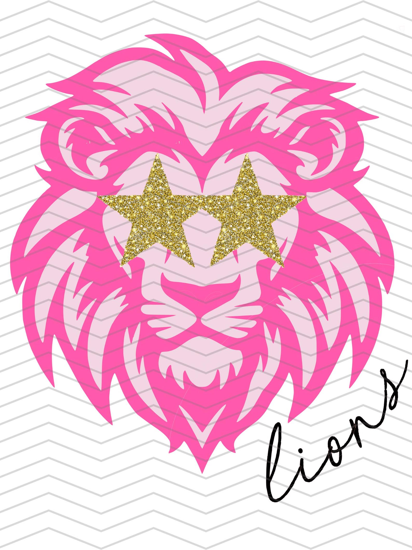Preppy LIONS Mascot Png, Pdf, & Svg PINK Bougie Gold Glitter Star Eyes ...