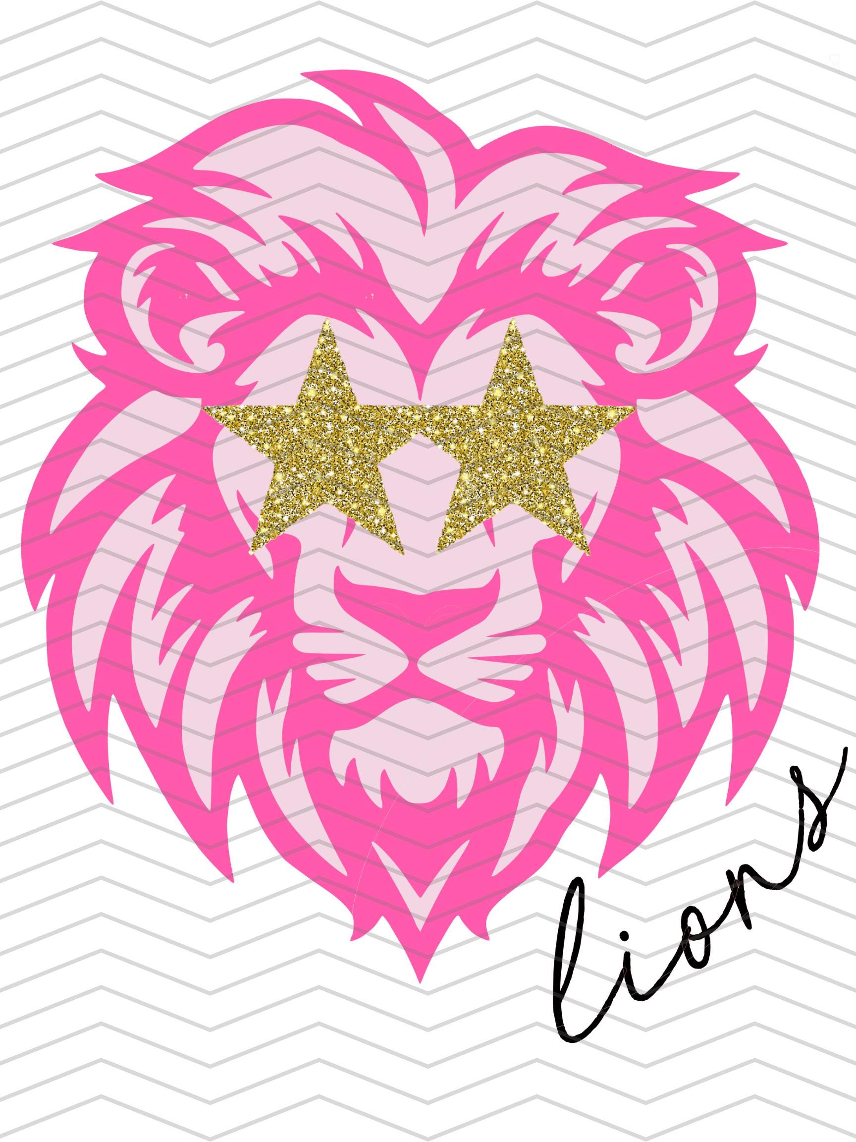 Preppy LIONS Mascot Png, Pdf, & Svg PINK Bougie Gold Glitter Star Eyes ...