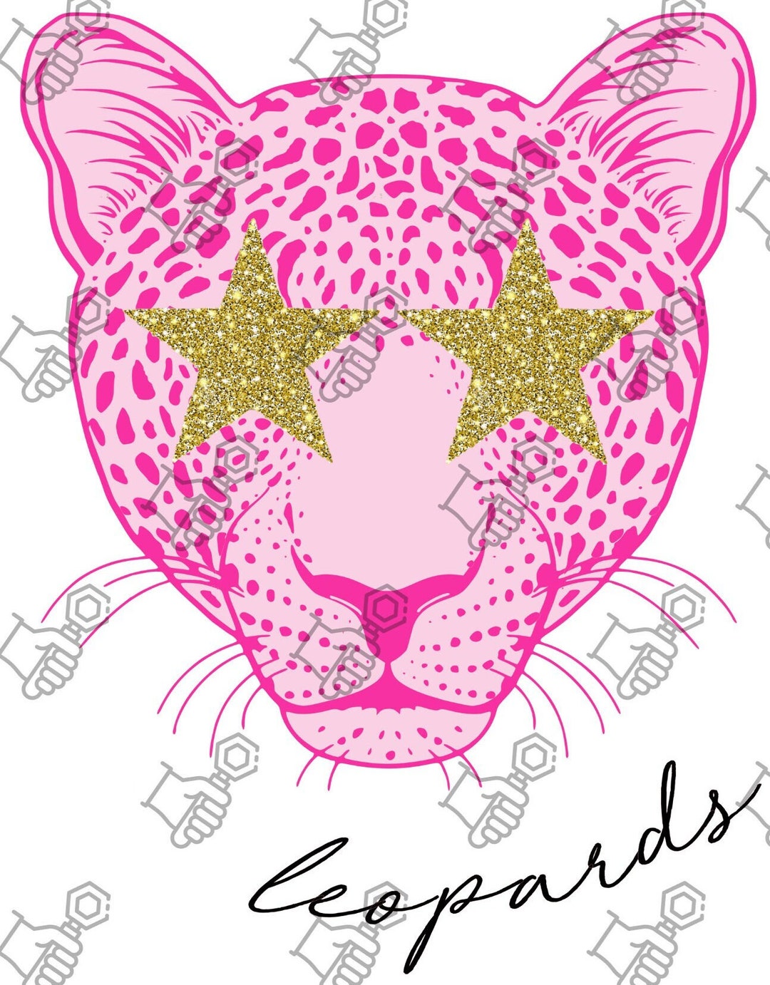 Preppy LEOPARD Mascot PNG & PDF Pink Bougie Gold Glitter Star Eyes ...