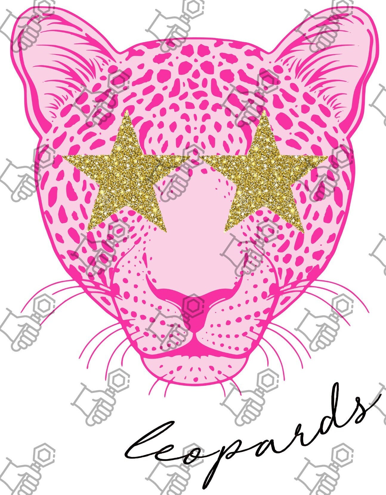 Preppy LEOPARD Mascot PNG & PDF Pink Bougie Gold Glitter Star Eyes ...