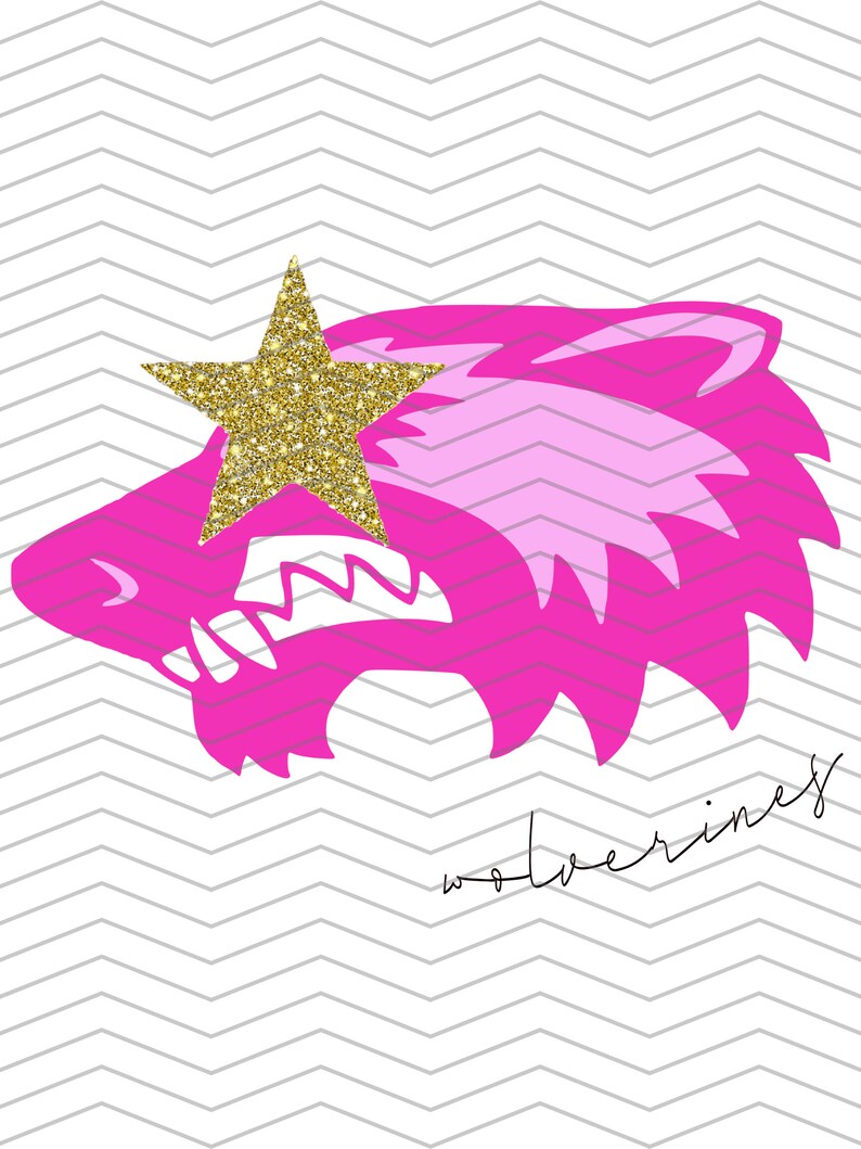 Preppy WOLVERINE MASCOT Png, Pdf, Svg PINK Bougie Gold Glitter Star ...