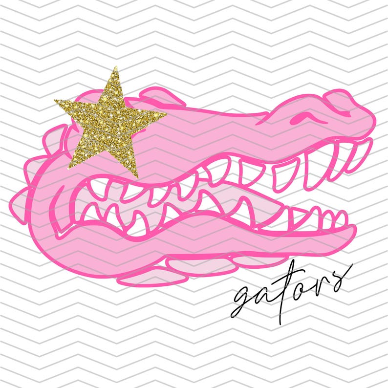 Preppy GATORS Mascot Png, Pdf, & Svg PINK Bougie Gold Glitter Star Eyes ...