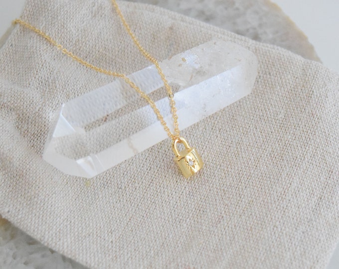 Tiny Gold Lock Necklace Layering Gold Locket Necklace Padlock Necklace ...