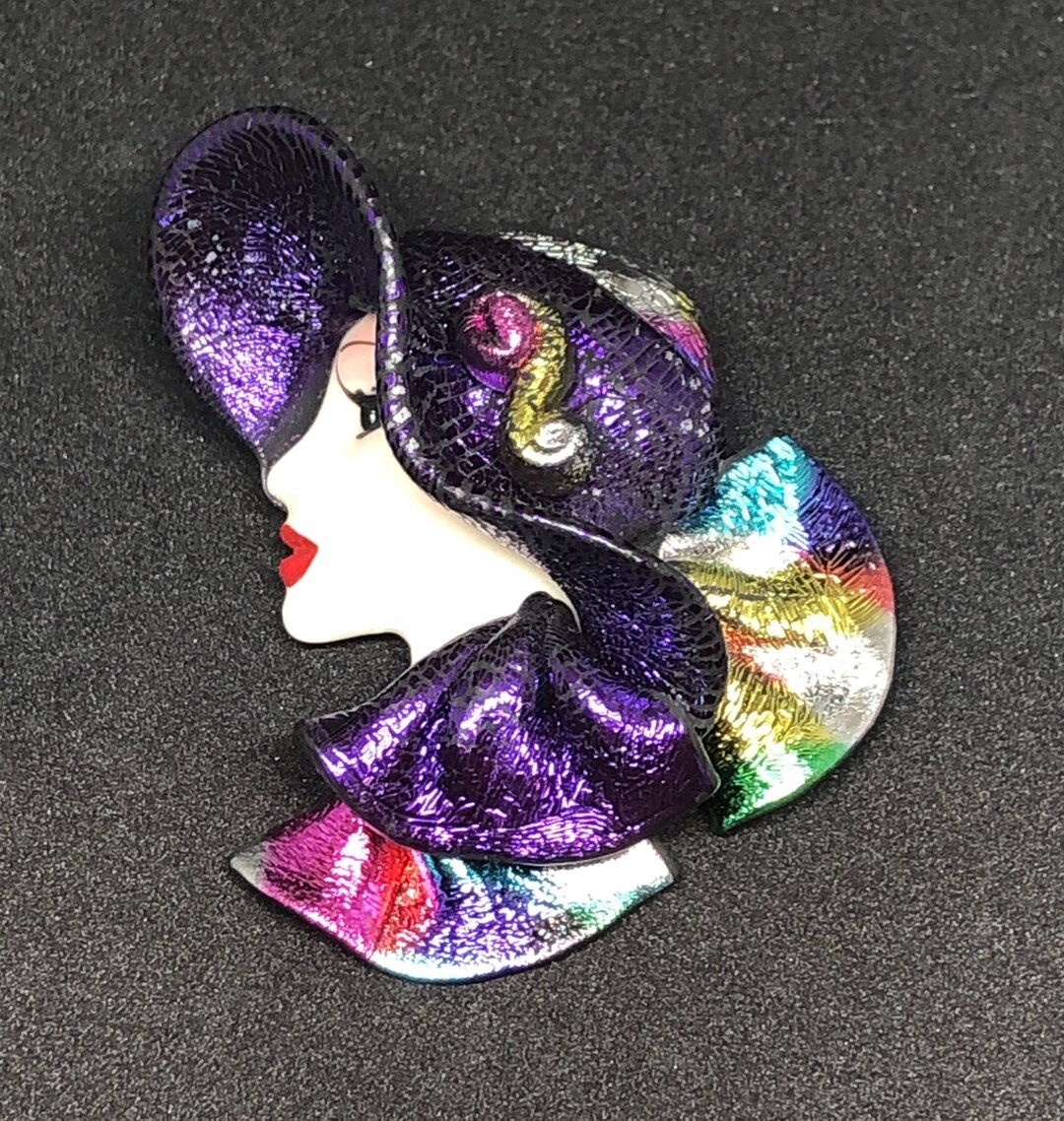 Vintage Painted Lady Brooch/ Pin, 80s Jewelry, Iridescent, Retro ...