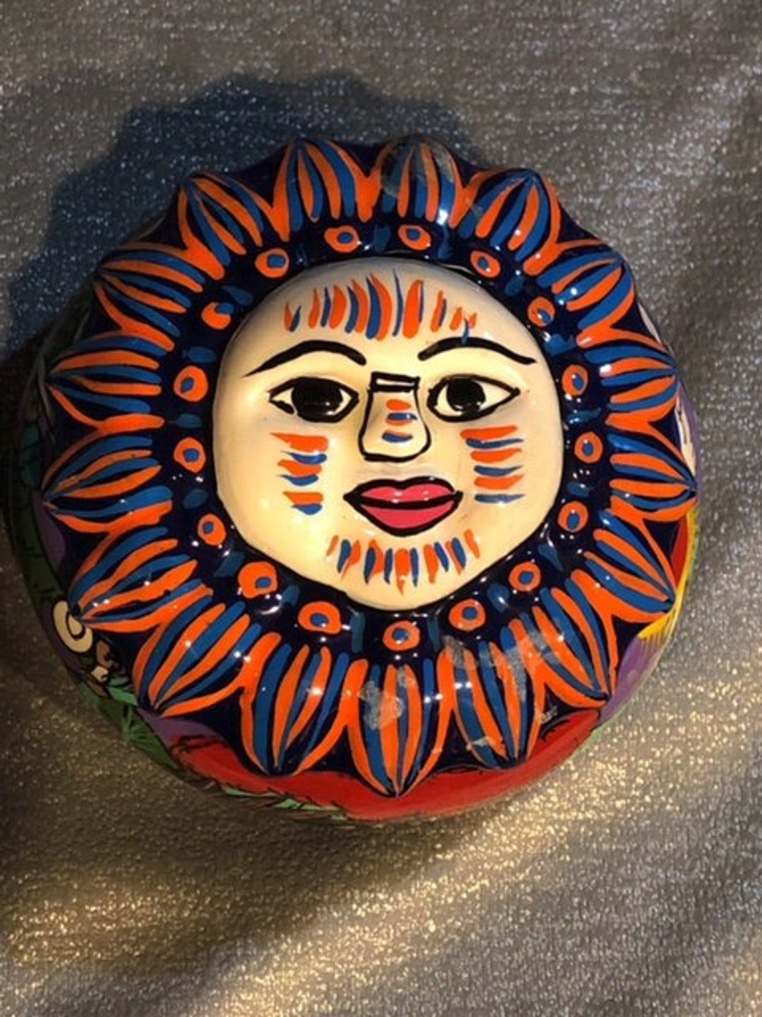Celestial Trinket Box, Mexico Sun Face, Mexican Folk Art, Colorful ...