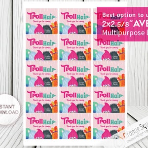 INSTANT DOWNLOAD, Trolls Cotton Candy Label, Stickers, Trolls Hair ...