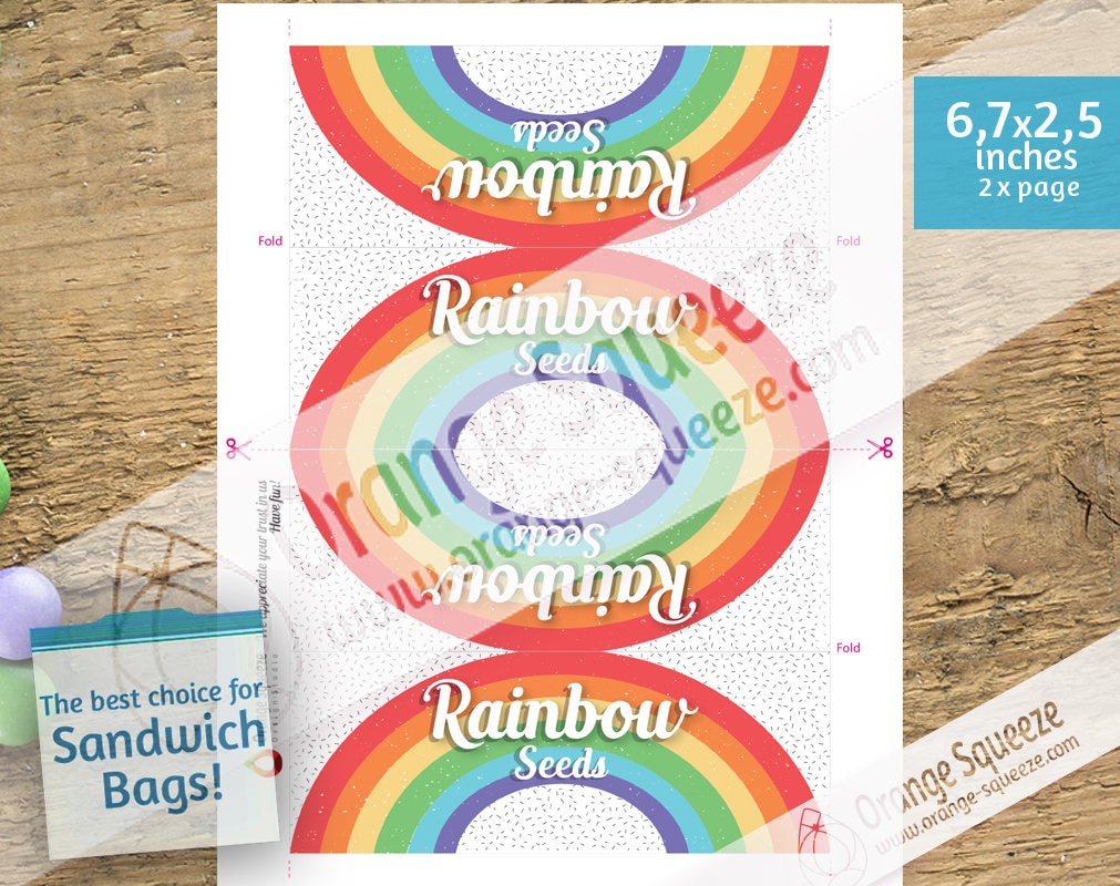Rainbow Seeds Treat Bag Tags | Printable Party Favor Toppers | Digital ...