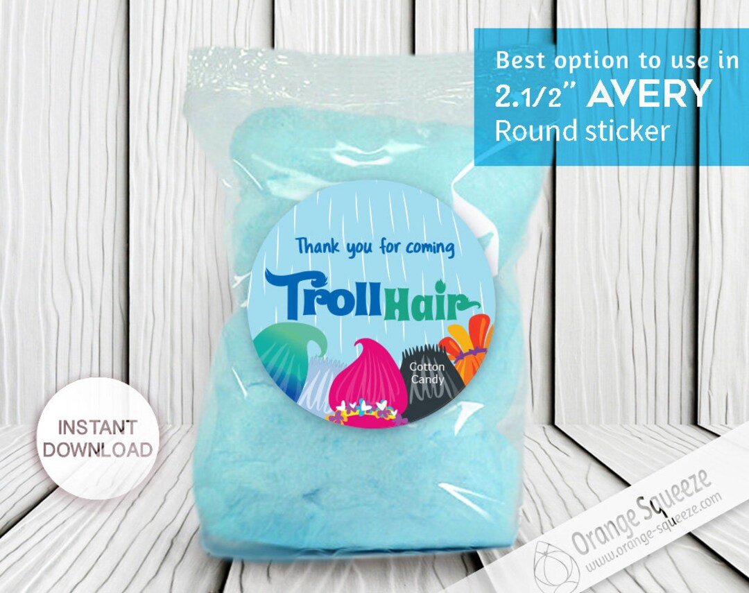 Trolls Cotton Candy 2 1/2 Round Labels Printables on AVERY INSTANT ...