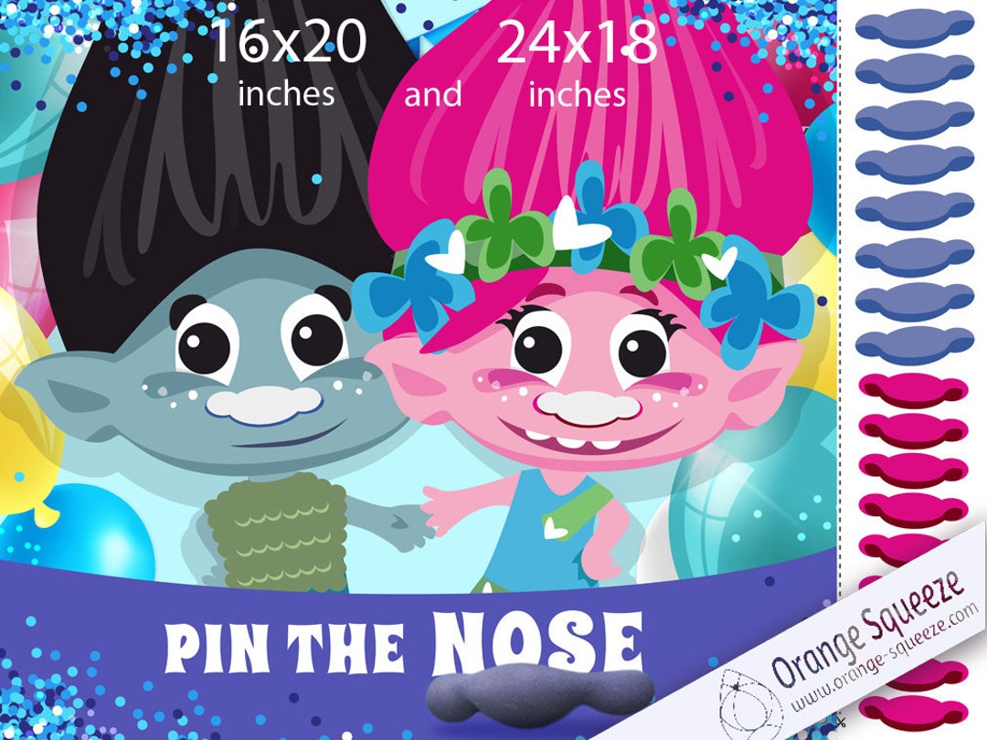TROLLS PARTY GAME, Pin the Nose Trolls, Instant Download, Pin the Tail ...