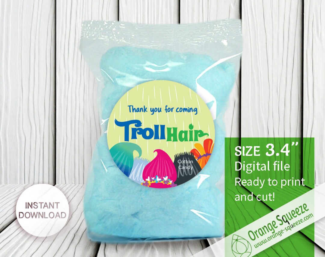 Trolls Cotton Candy Labels, Birthday Party Stickers (PDF, JPG) - Etsy