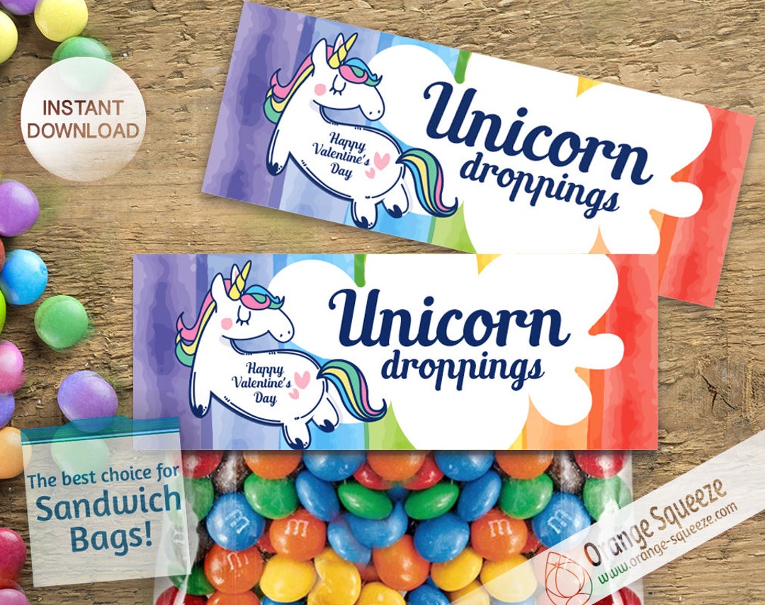 Valentine’s Unicorn Droppings Treat Bag Topper | Funny Kids Valentine ...