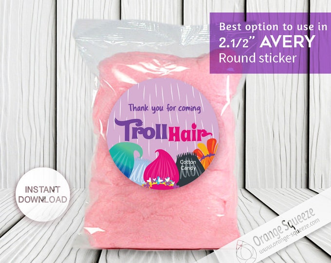 INSTANT DOWNLOAD, Trolls Cotton Candy Label, Treat Bag Toppers, Trolls ...