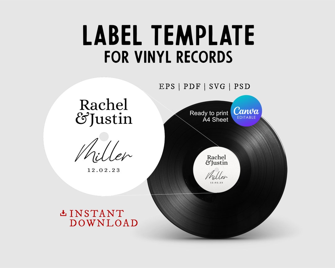 Minimalist Vinyl Record Label Template for Wedding Guest Book ...